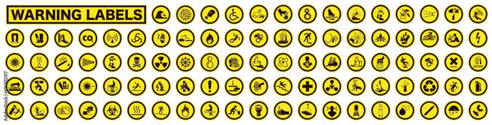 Collection of warning and safety signs. Set of safety and caution signs ...