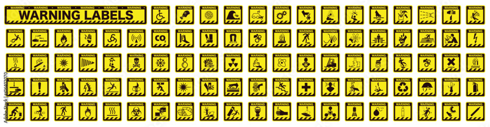 Collection of warning and safety signs. Set of safety and caution signs ...