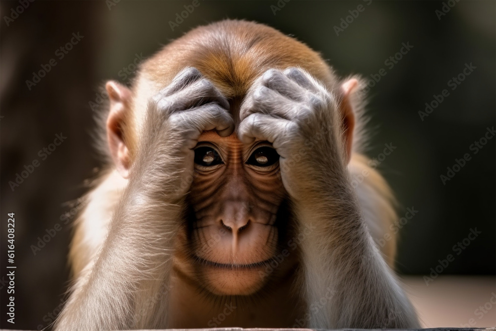 Generative AI. a monkey with his hands on his head Stock Illustration ...