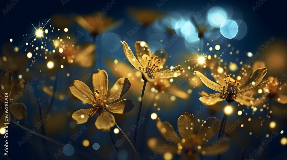 Light yellow gesang flowers with starlight twinkles brightly background ...