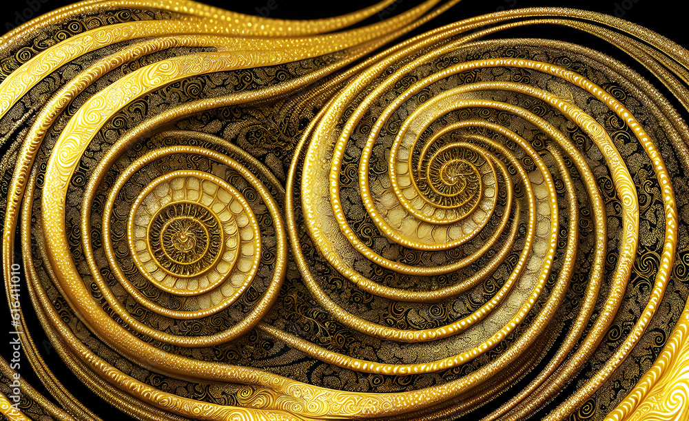 Abstract gold background, fantastic golden metal spiral pattern ...