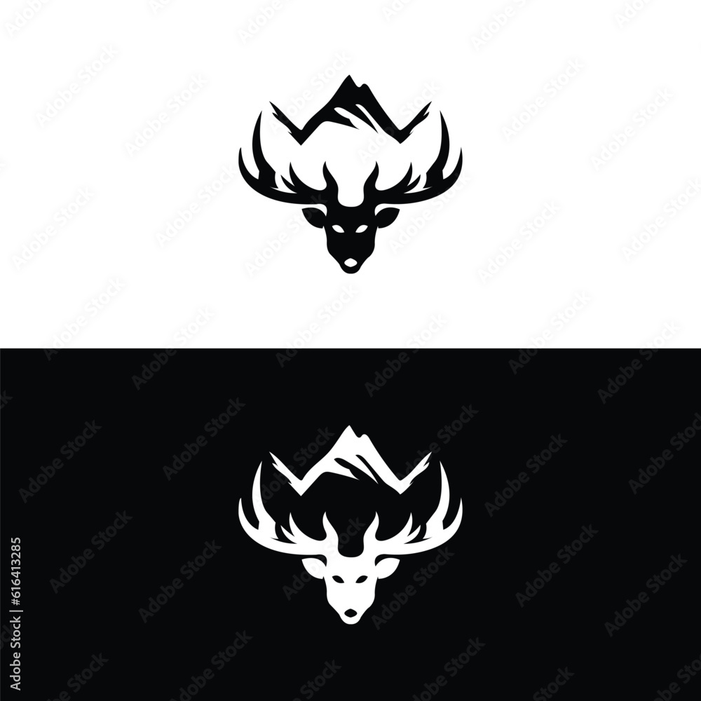 Black silhouettes of different deer horns, vector,vintage deer head ...