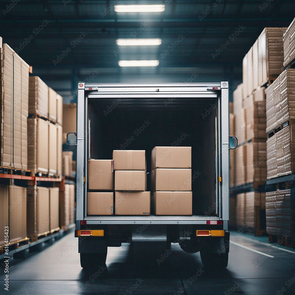 Streamlined Logistics, Modern Truck Being Loaded with Boxes in a High ...