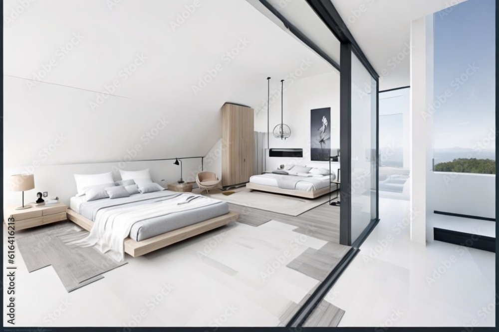 Multi bed bedroom interior design of a Modern House in an all-glass ...