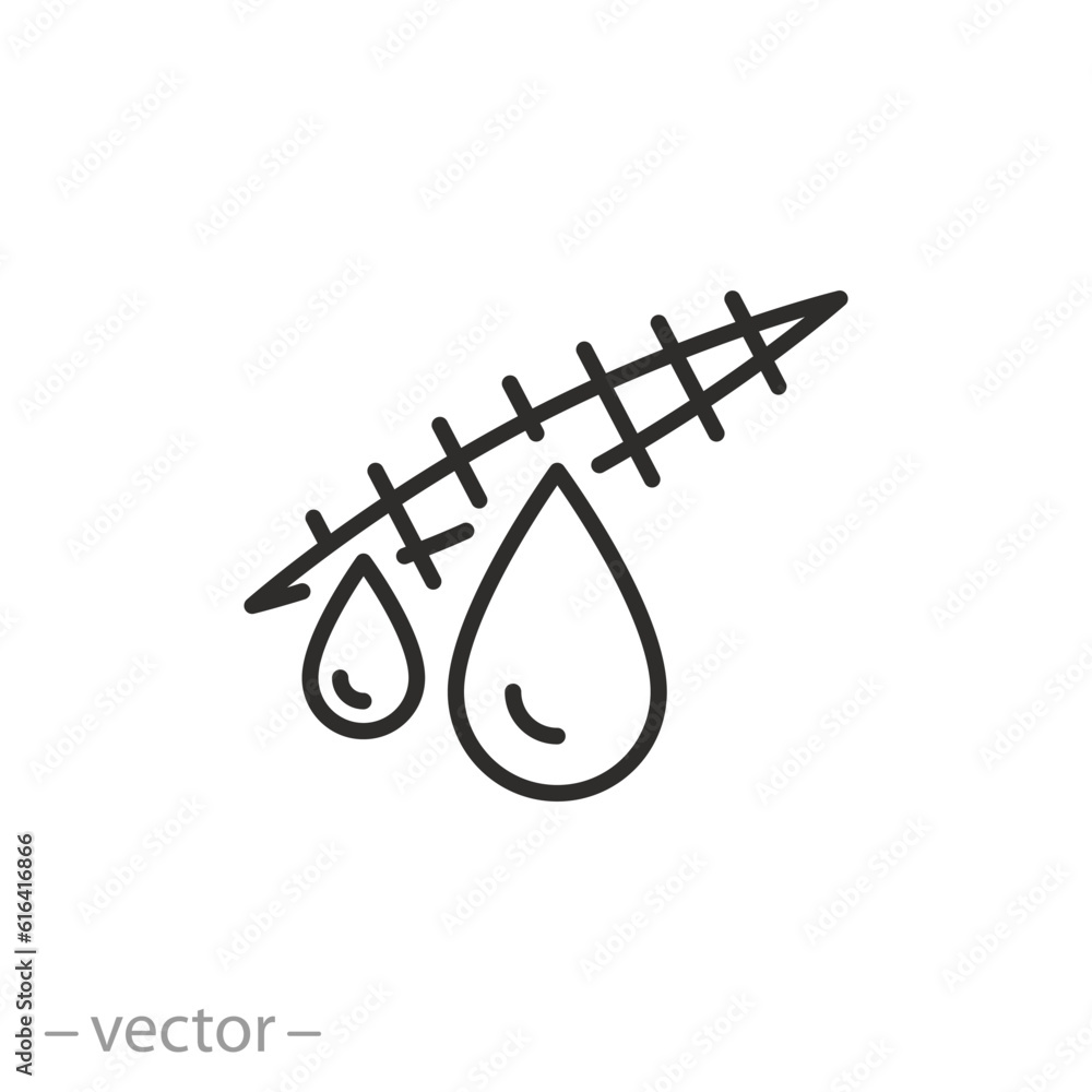 wound icon, suture scar, body skin cut, line symbol on white background ...