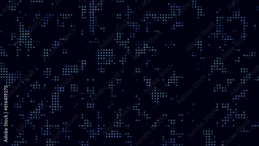 Animated digital dotted on the technology dark blue background glowing ...