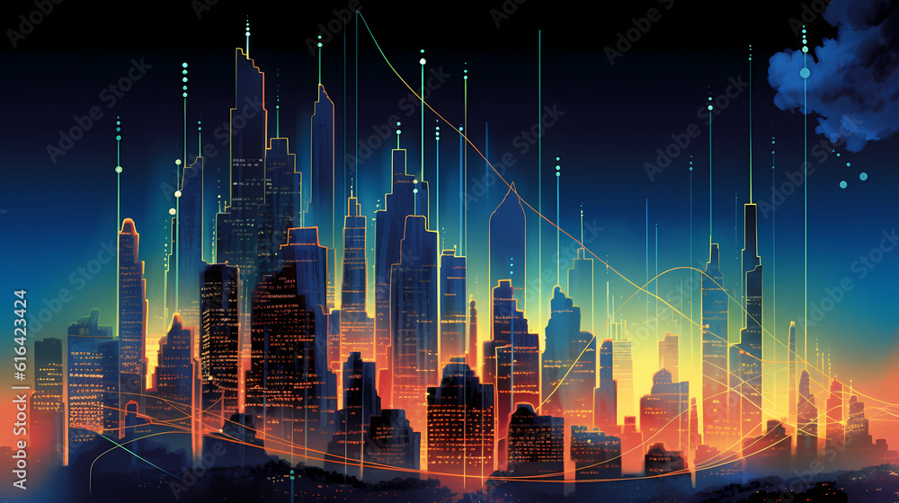 Stock Market Graph. Financial chart with up down line graph in stock ...