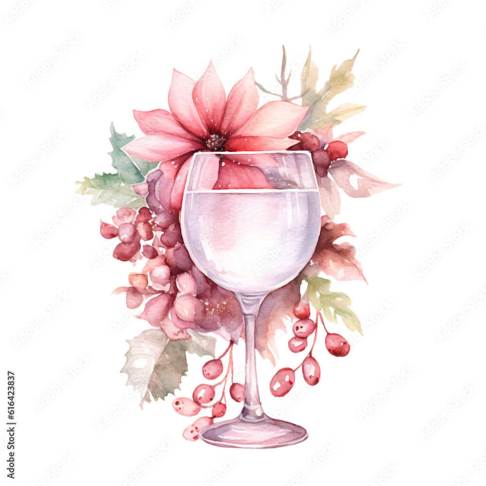 Wine Glass Watercolor Clip Art Christmas Watercolor Illustration Floral Watercolor Sublimation