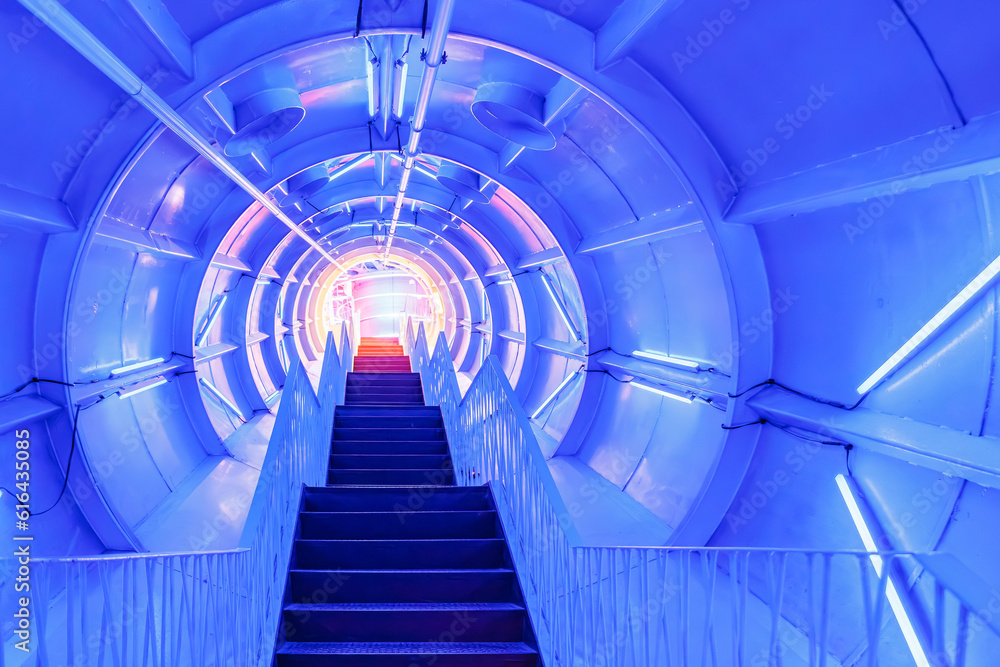 Brussels, Belgium-June, 15, 2023: Stairs with Lights decoration inside ...