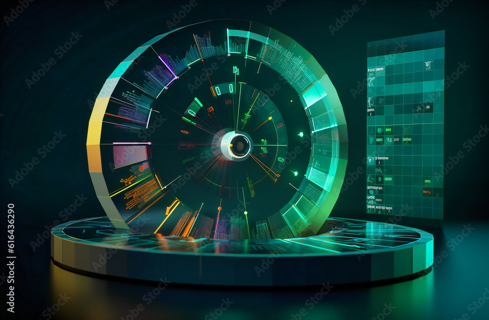 business data wheel with pie charts, graph and charts with green ...