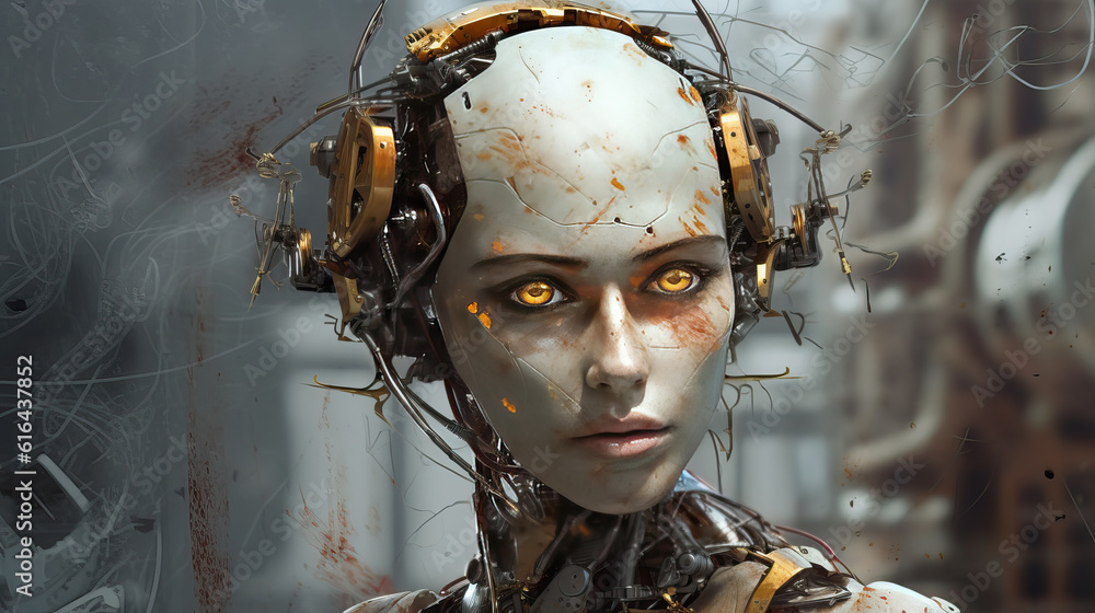 Android Robot Female Portrait with Expressive Eyes. Created using ...
