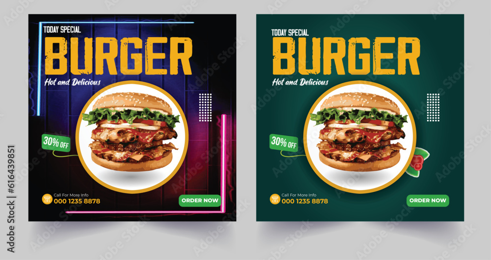 Food Burger Social Media Post Design, Fast food marketing social media ...