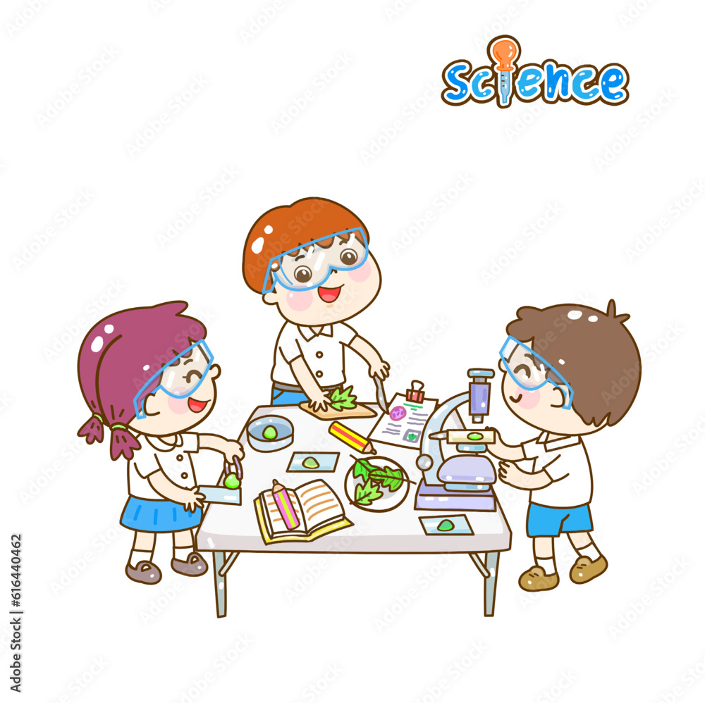 Cartoon kids learning science classroom. Stock Vector | Adobe Stock