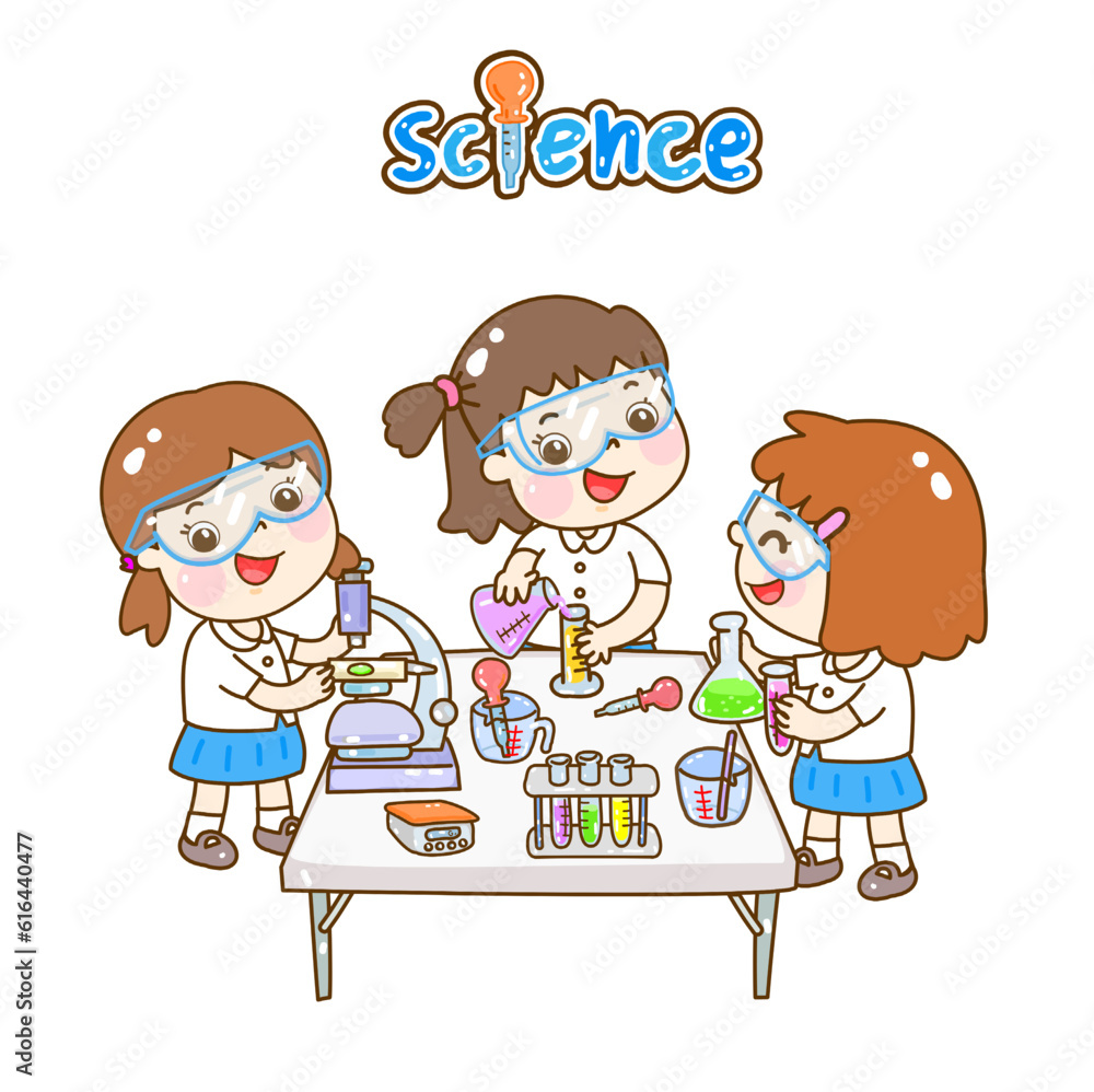Cartoon kids learning science classroom. Stock Vector | Adobe Stock