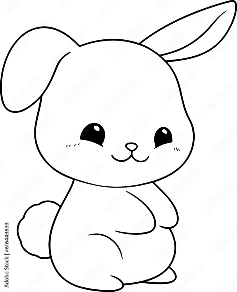 Rabbit vector illustration. Black and white outline Bunny coloring book ...