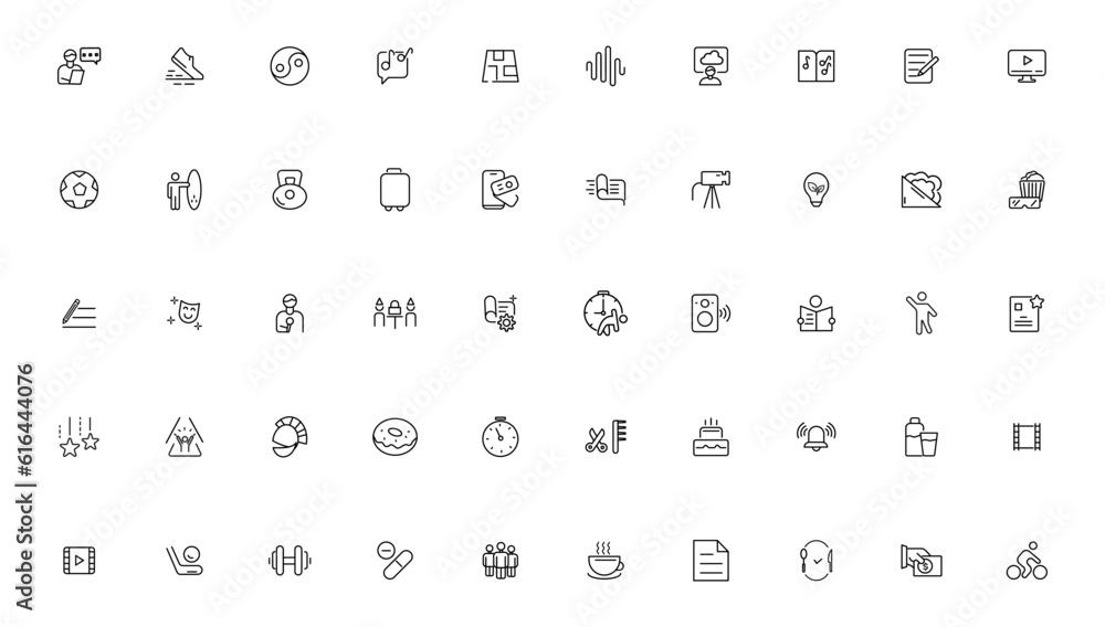 Hobby and recreation linear icons collection.Set of thin line web icon set, simple outline icons ...