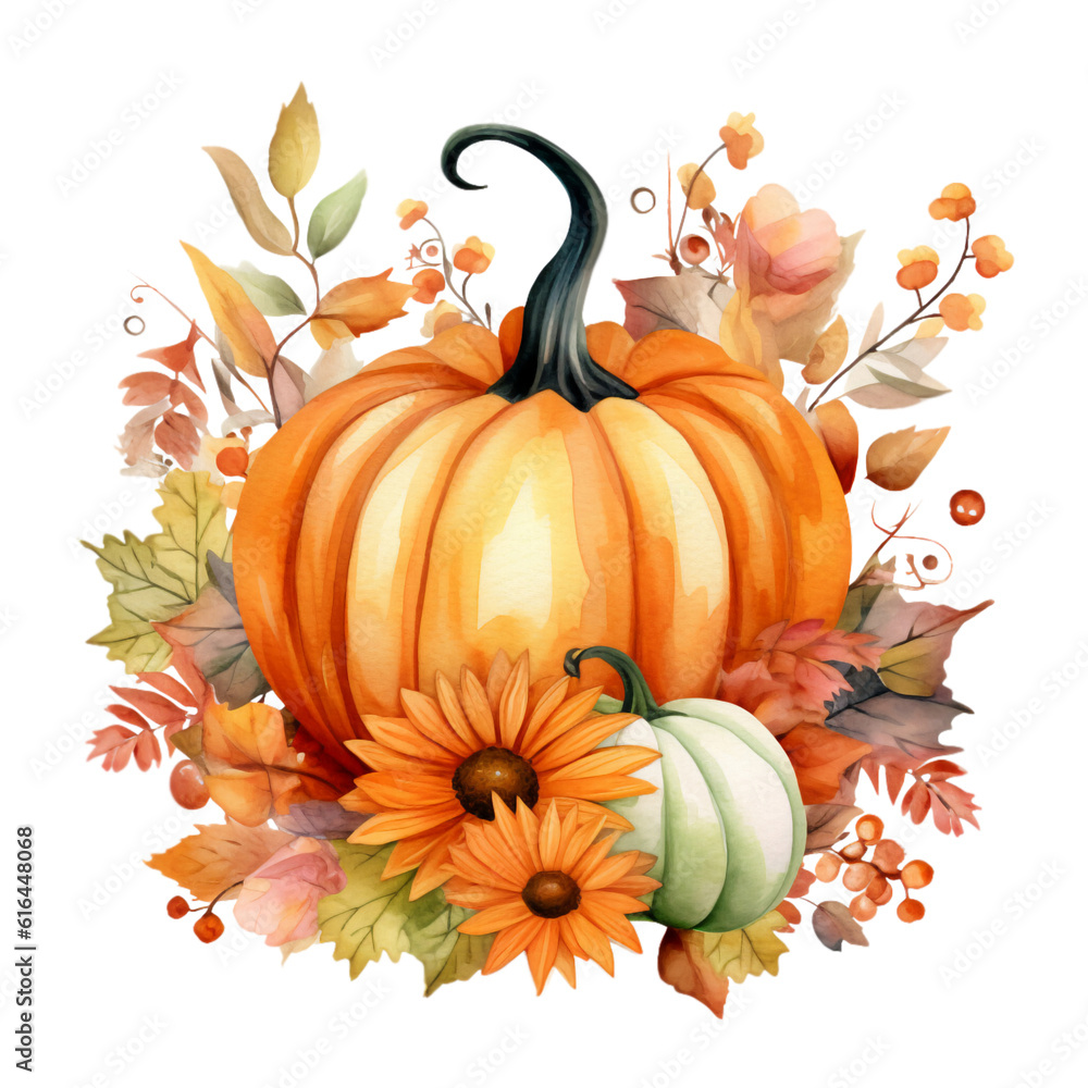 Fall Autumn Watercolor Pumpkin Clip Art, Fall Autumn Watercolor ...