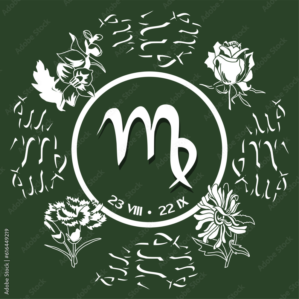 Zodiac sign Virgo from August 23 to September 22. Horoscope logo on a ...