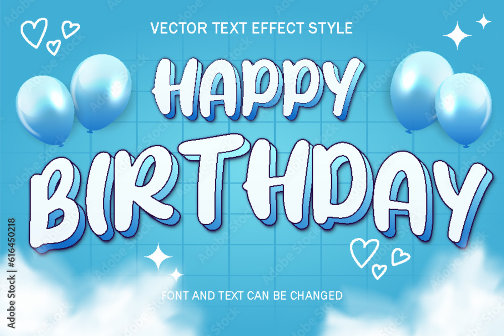 birthday party blue sweet typography lettering editable text effect ...