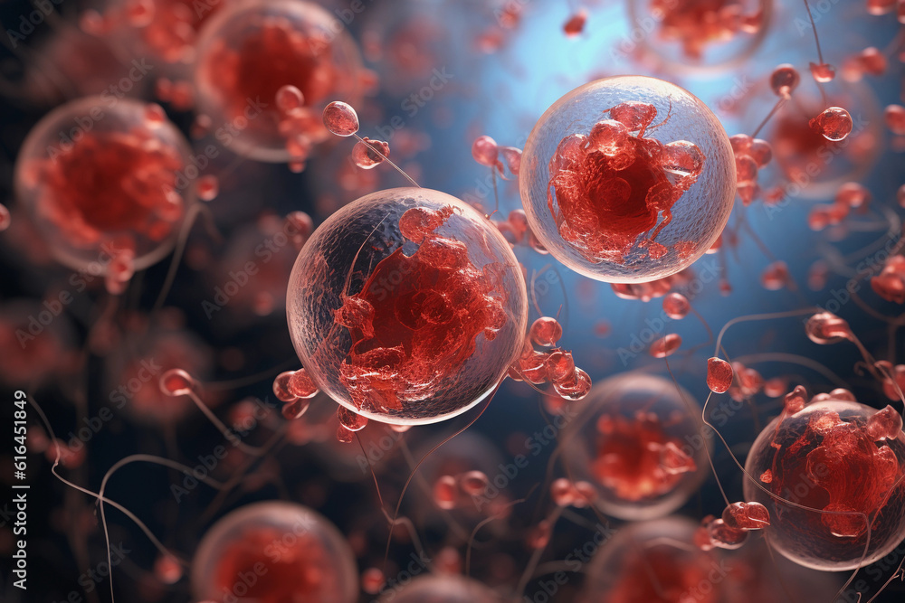 Beautiful stem cell generated with AI, 3D rendering ,microscope ...