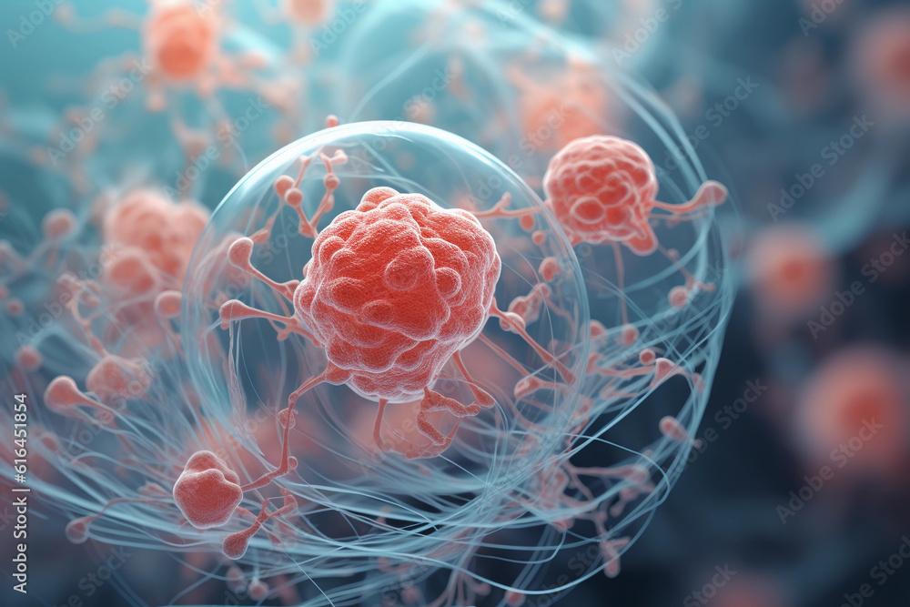 Beautiful stem cell generated with AI, 3D rendering ,microscope ...