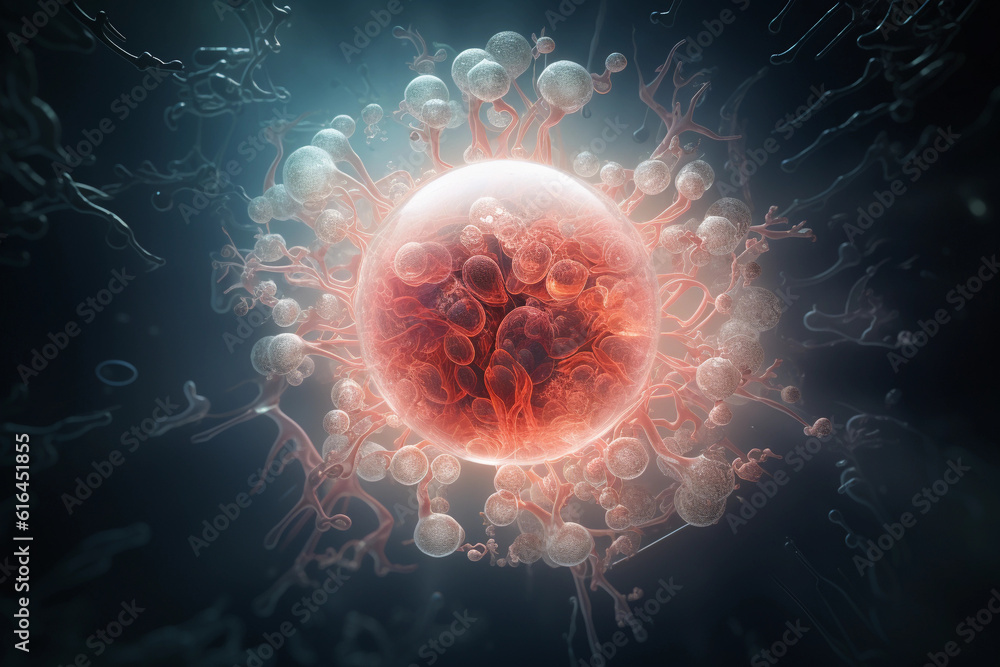 Beautiful stem cell generated with AI, 3D rendering ,microscope ...