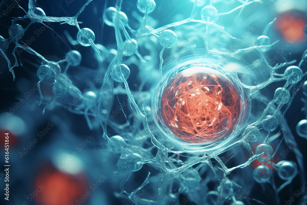 Beautiful stem cell generated with AI, 3D rendering ,microscope ...
