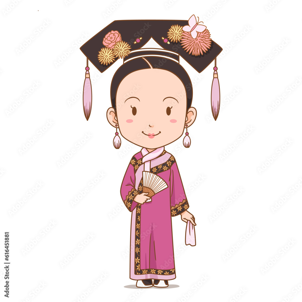Cartoon character of Chinese girl in Qing dynasty costume. Stock Vector ...