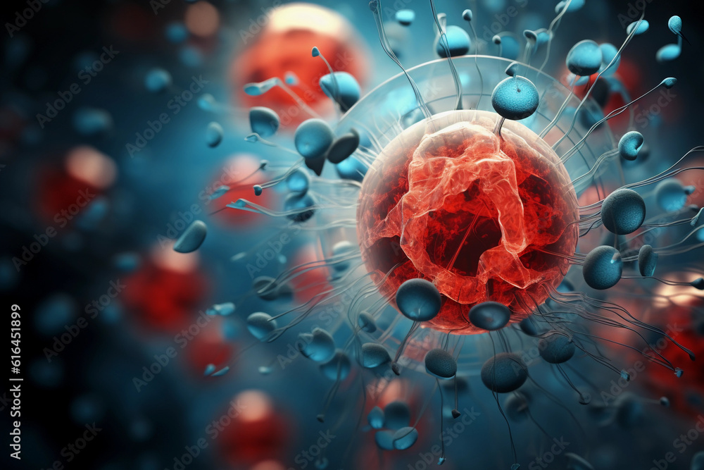 Beautiful stem cell generated with AI, 3D rendering ,microscope ...