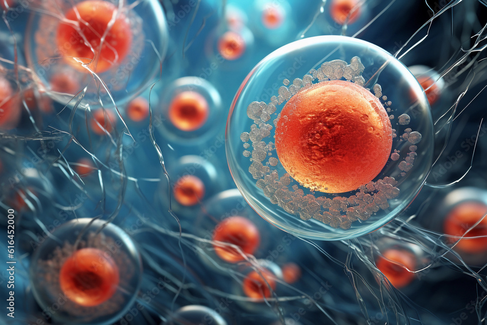 Beautiful stem cell generated with AI, 3D rendering ,microscope ...