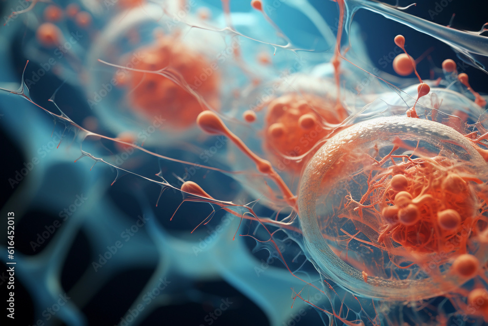 Beautiful stem cell generated with AI, 3D rendering ,microscope ...