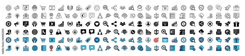 Digital marketing icons vector set. advertising, business, ranking ...
