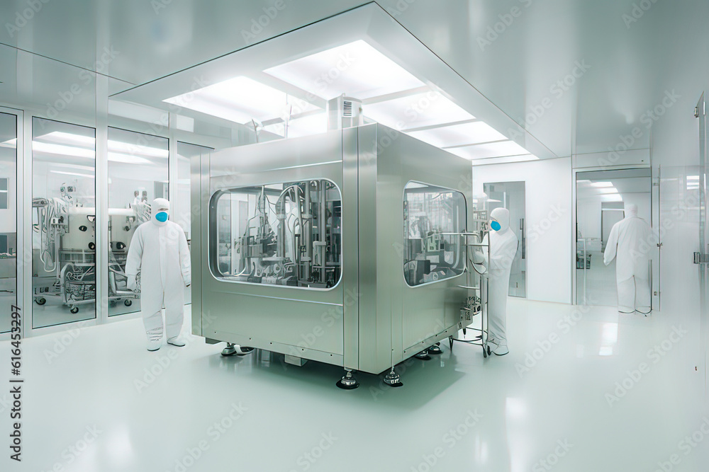 Internal and equipment of modern pharmaceutical factory R&D center. AI ...