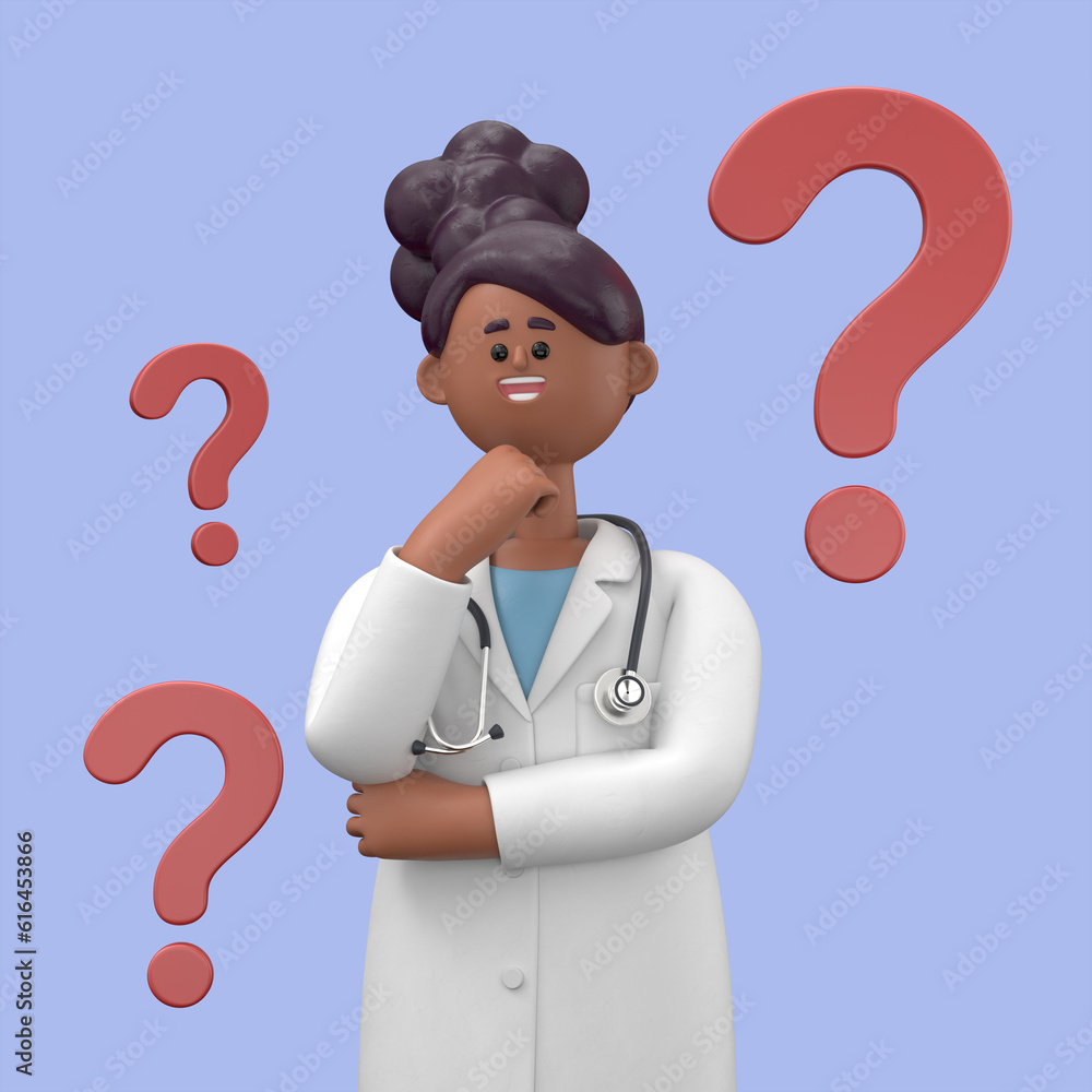 3D Illustration of Female Doctor Juliet doubts and questioning ...