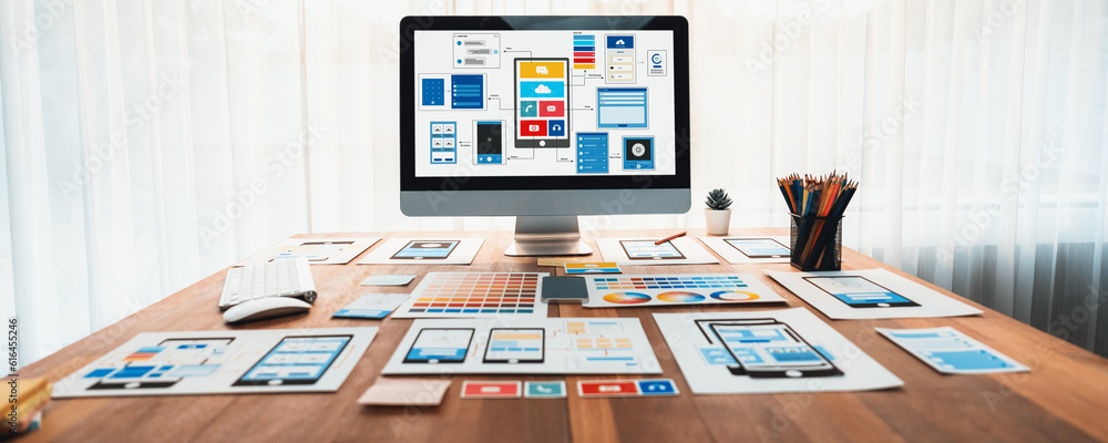 Digital and paper wireframe designs for web or mobile app UI UX display ...