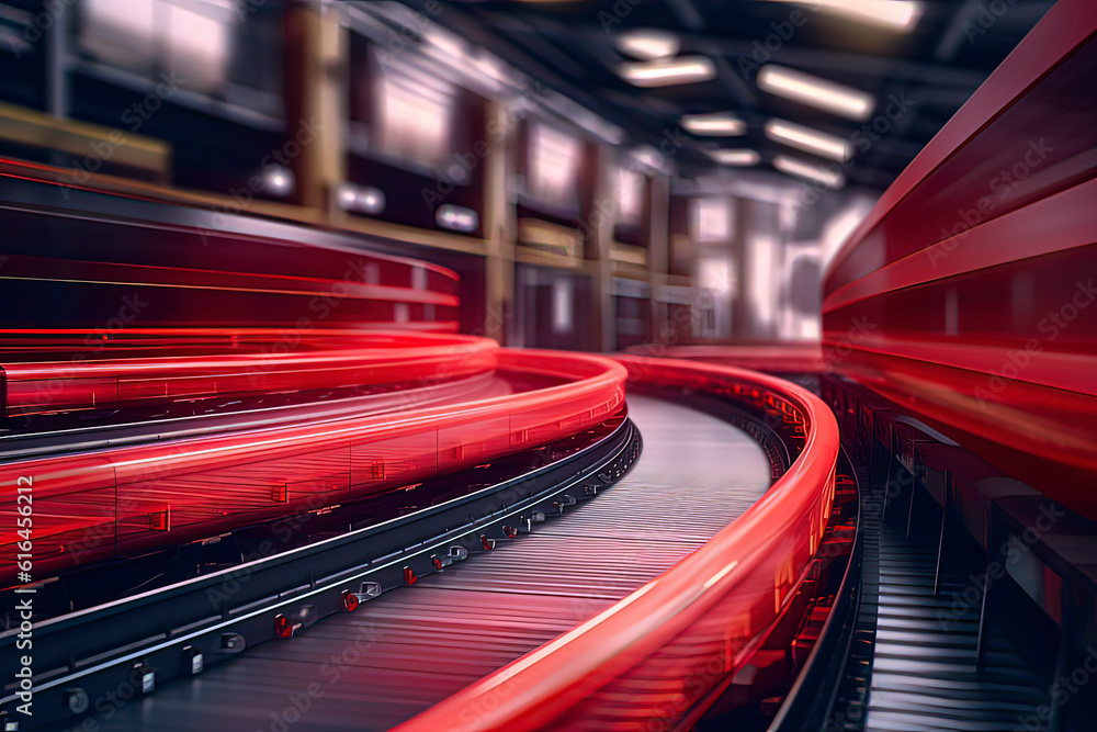 Rapid movement of logistics warehouse packaging boxes on conveyor belts ...