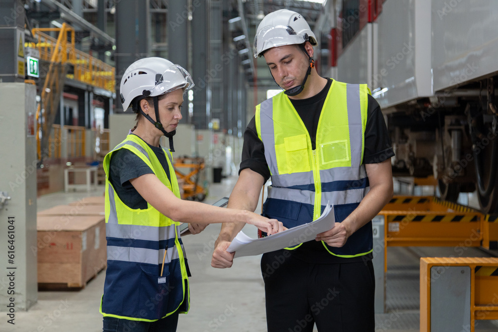 Engineer checks spare parts list and maintains mass transit locomotives ...