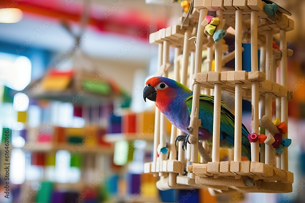 Bird Perched on Swings and Ladders – Vibrant Avian Parrot Enjoying a ...
