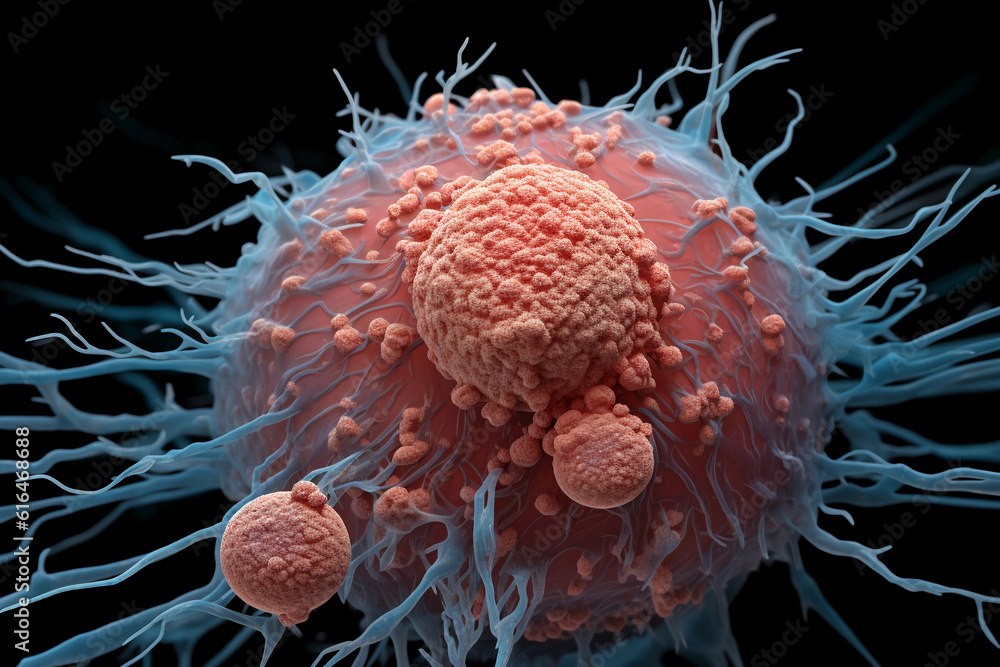 CANCER CELL generated with AI. Beautiful 3d image, microscopic focus ...