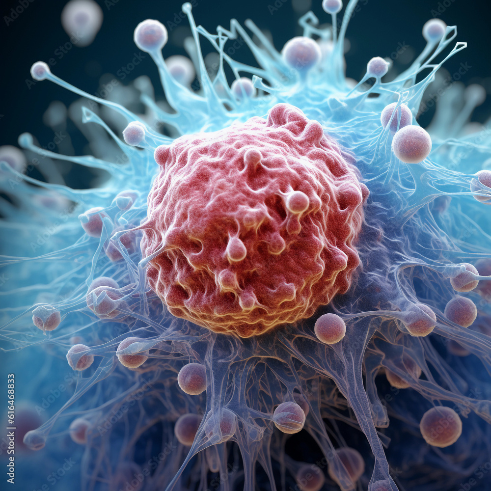 CANCER CELL generated with AI. Beautiful 3d image, microscopic focus ...