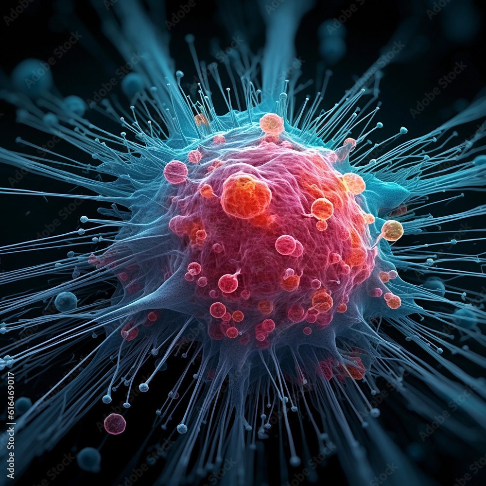 CANCER CELL generated with AI. Beautiful 3d image, microscopic focus ...