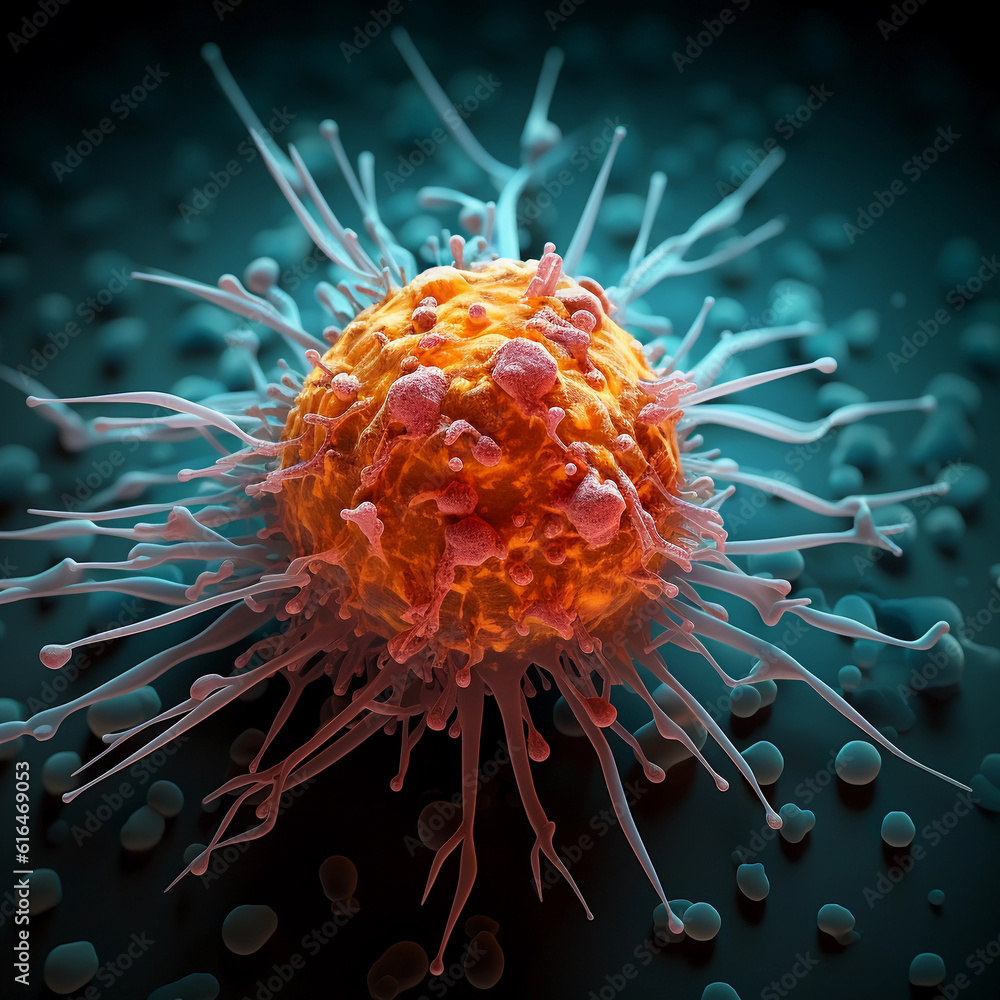 CANCER CELL generated with AI. Beautiful 3d image, microscopic focus ...