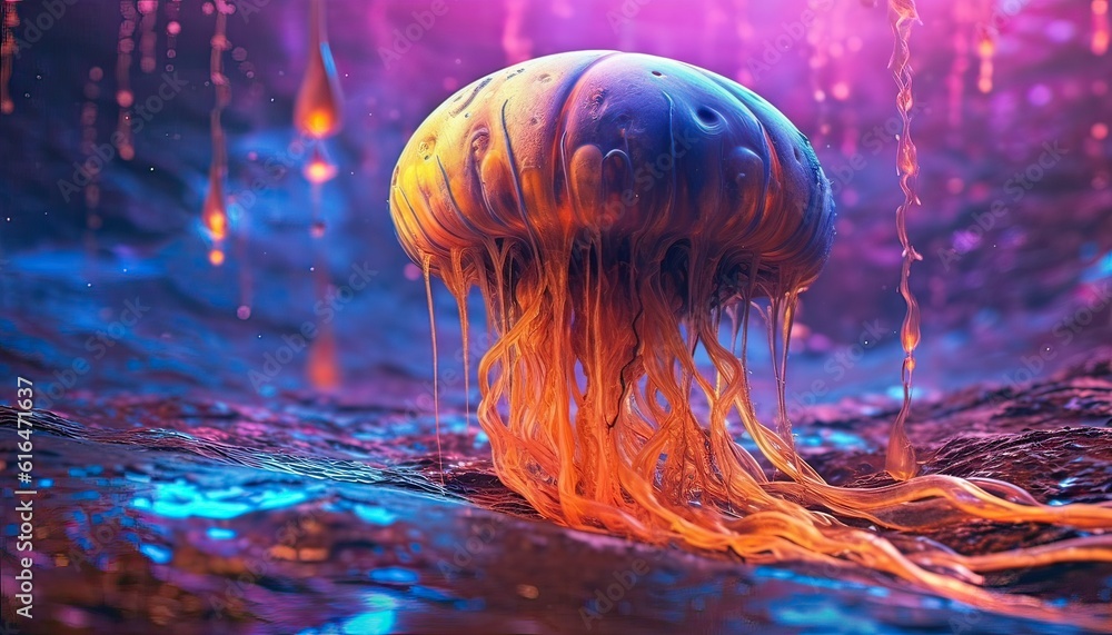 Generative AI illustration of an upside down melting alien cosmonaut ...