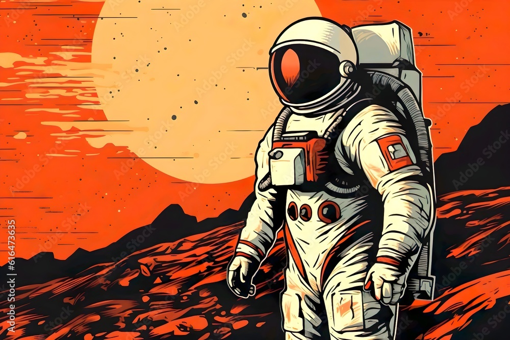 Retro Comic: Astronaut on Mars - Pop Art Adventure - Advertising Poster ...