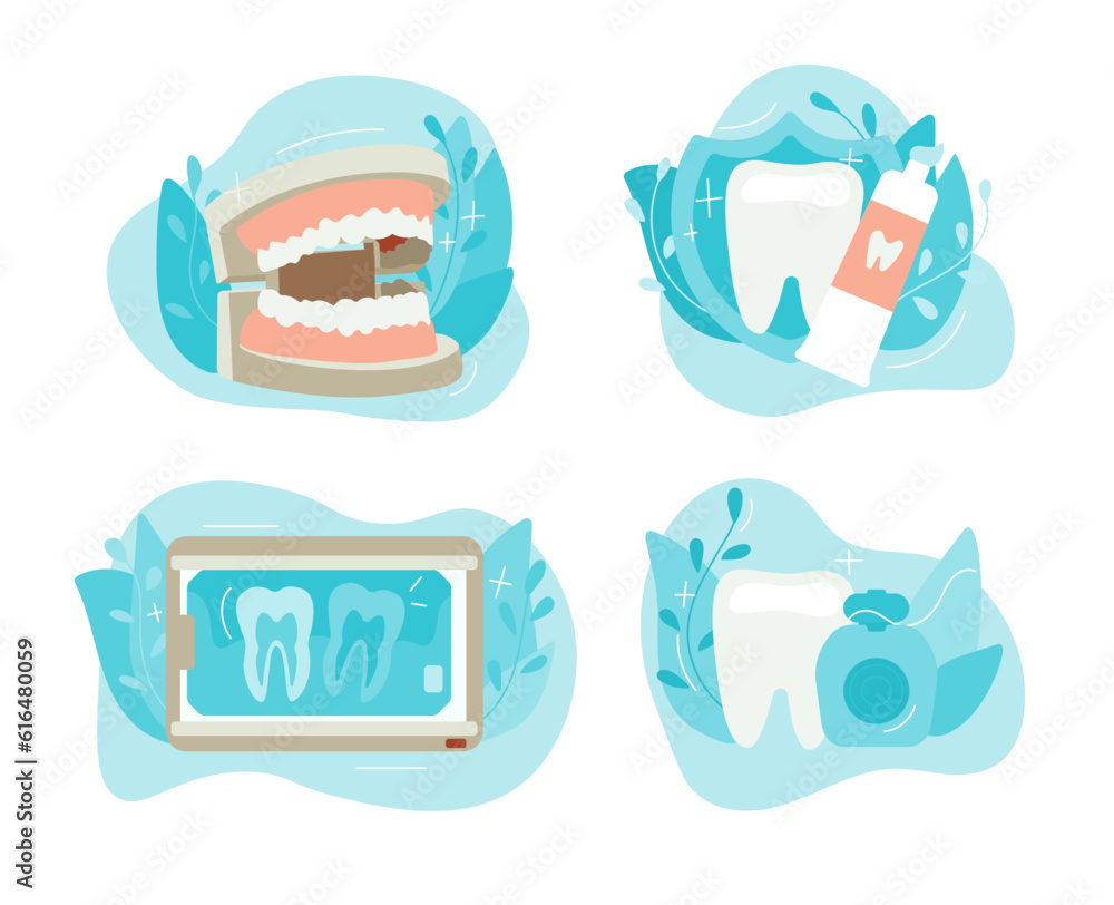 Dental healthcare abstract vector illustration set. Private dentistry ...
