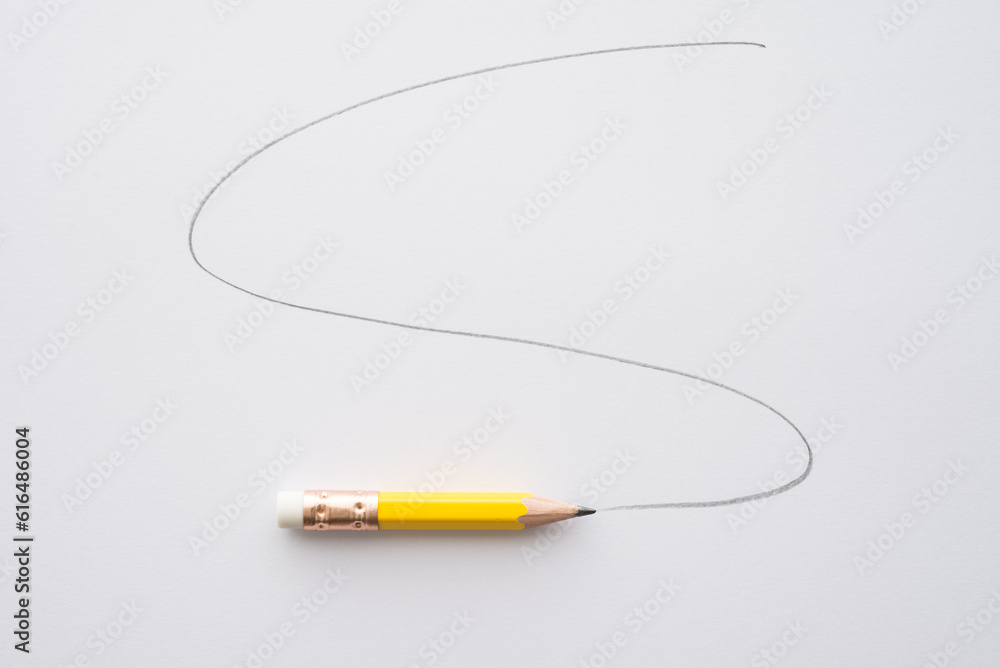 Flat lay of pencil hand draw sketch free form line on white paper ...
