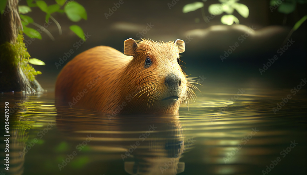 Majestic Capybara by the Lakeside, generative ai technology Stock ...