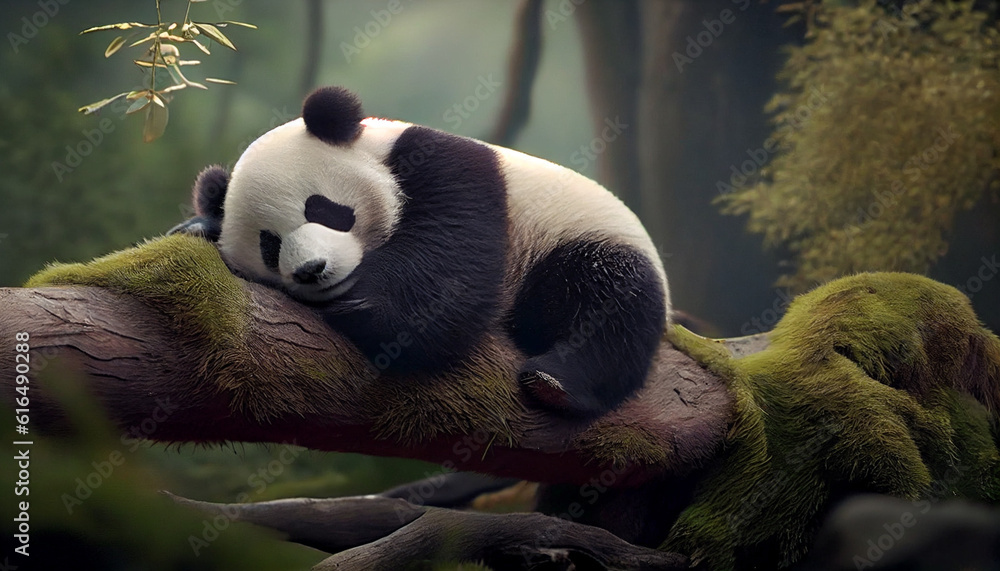 Panda Bear Sleeping on a Tree Branch, China Wildlife. Cute Lazy Baby ...