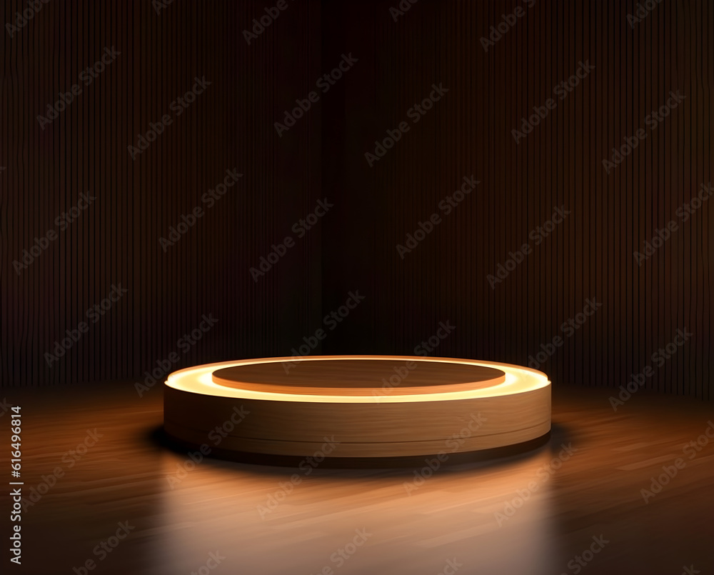 wooden round podium with lighting inside. Cool podium and its ...