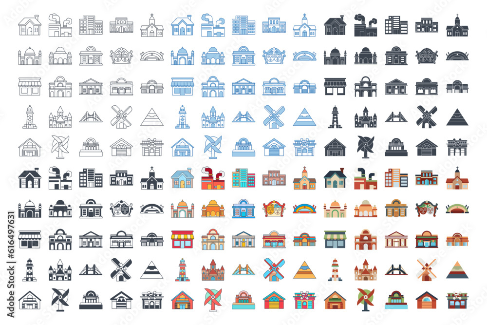 This building set icon vector illustrates various structures like homes ...
